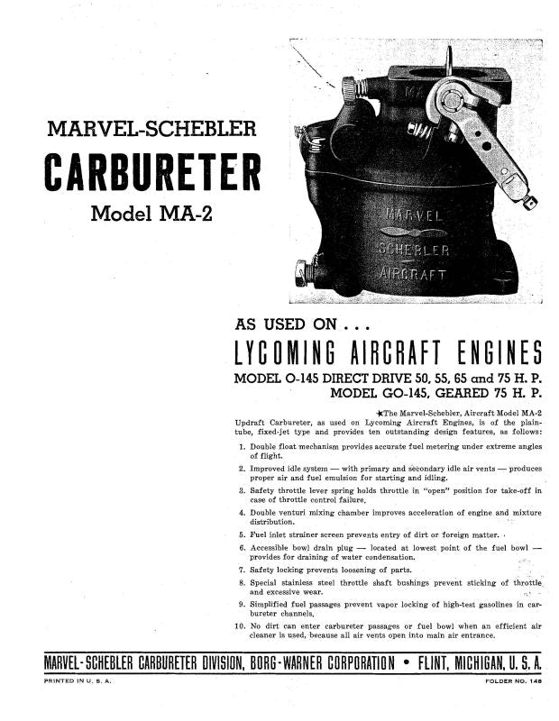 Marvel-Schebler MA-2 Carburetor Operating & Maintenance Instructions ...