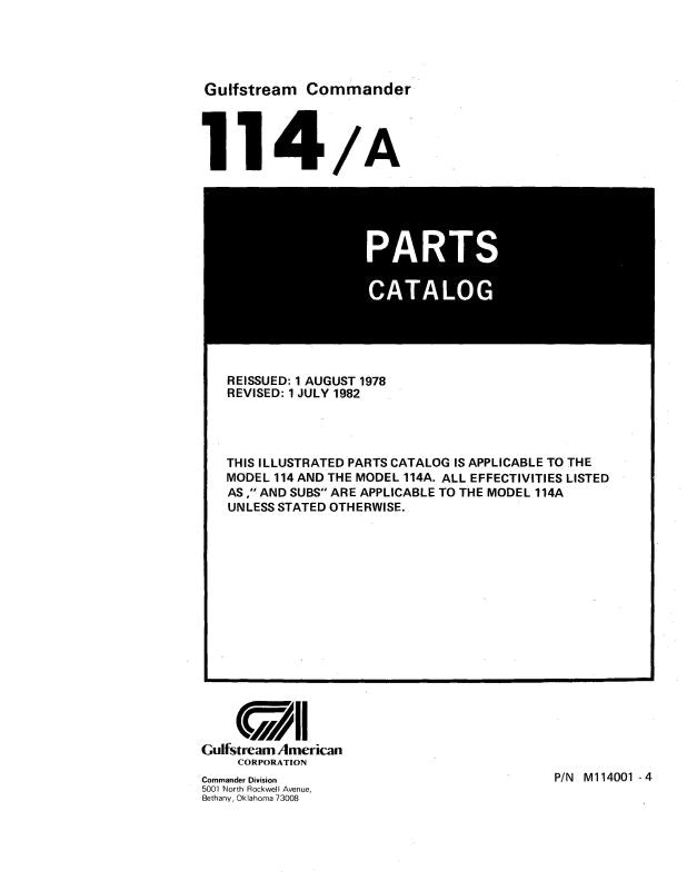 Aero Commander 114, 114A Series Illustrated Parts Catalog (M114001-4 ...