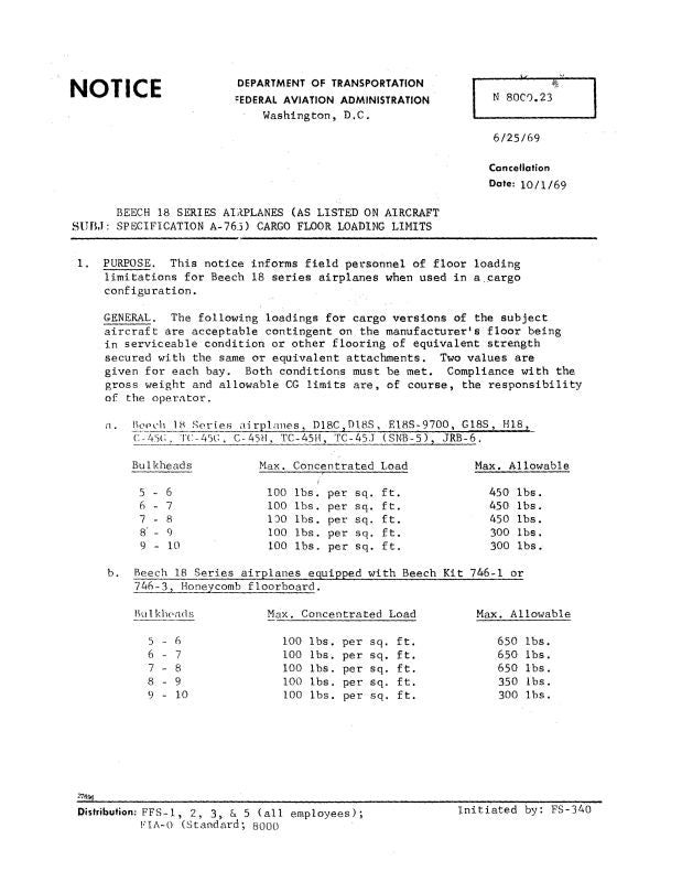 Beech 18 Series Cargo Loading Limits Cargo Loading Limits (BE18CARGO-C ...