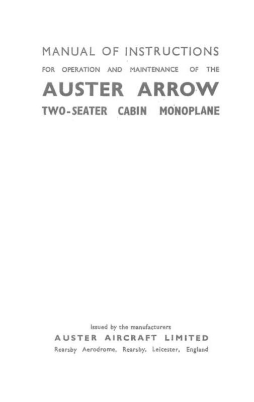 British Auster Arrow Operation & Maintenance (BSAUSTERARROW M C ...