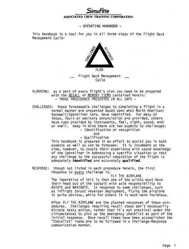 North American Sabreliner Operating Handbook Simuflite — Essco Aircraft