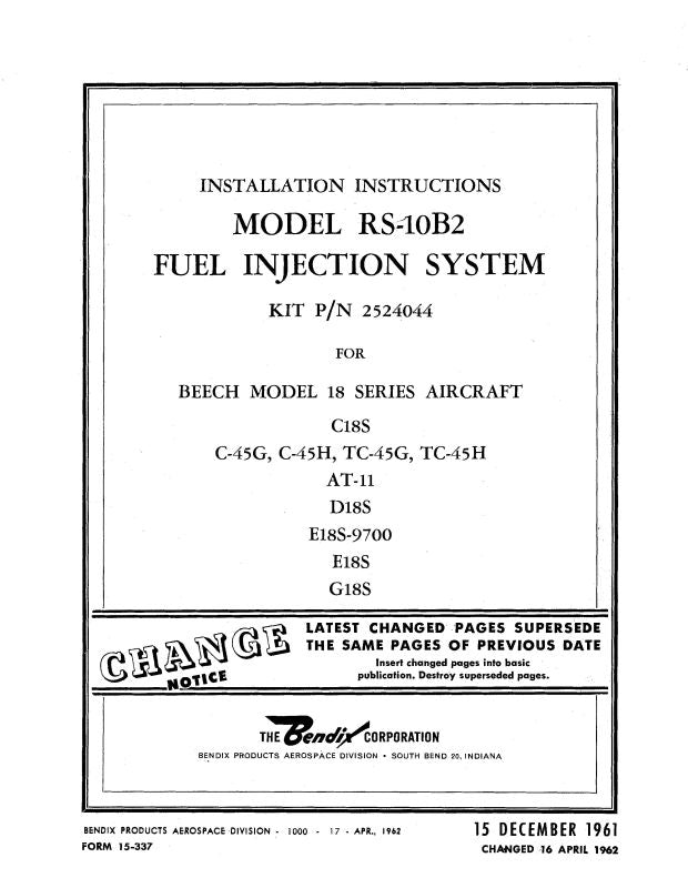 Bendix RS-10B2 Fuel Injection System Installation 1961 (15-337) — Essco ...