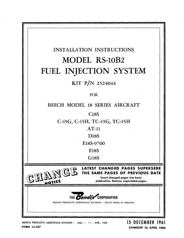 Bendix RS-10B2 Fuel Injection System Installation 1961 (15-337) — Essco ...