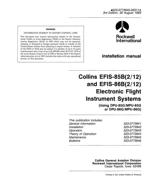 Collins EFIS-85B&86B (2/12) 1993 Installation, Operation, Maintenance ...