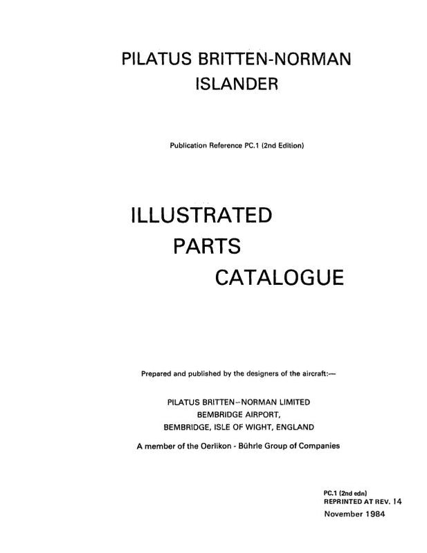 Britten-Norman Islander Parts Catalog (BBBN-P-C) — Essco Aircraft