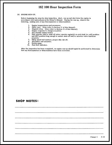 Cessna 182 100 Hour Inspection Forms Inspection Forms — Essco Aircraft