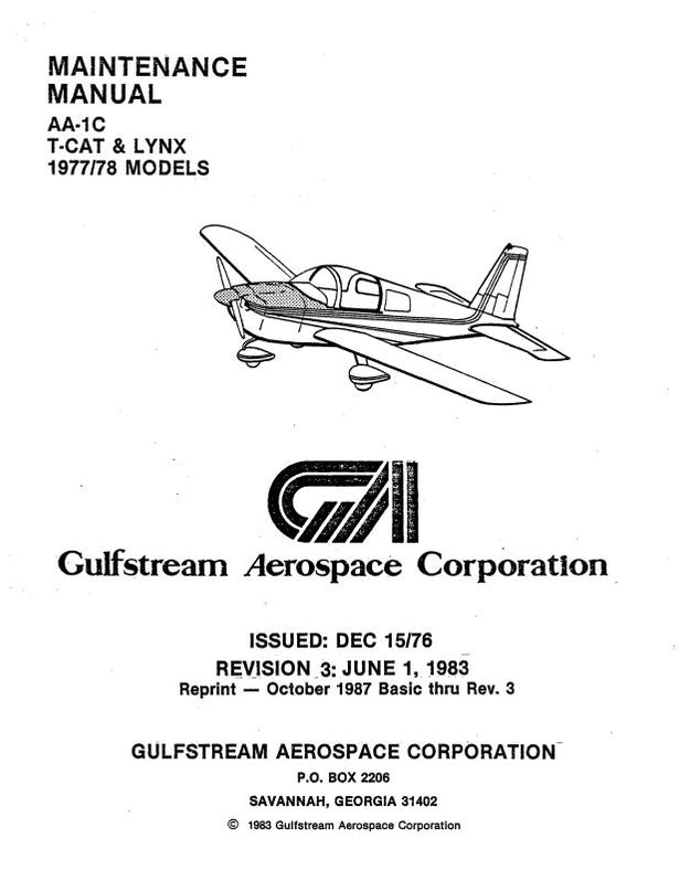 Grumman Model AA-1C T-Cat & Lynx 1976 Maintenance Manual (7740) — Essco ...