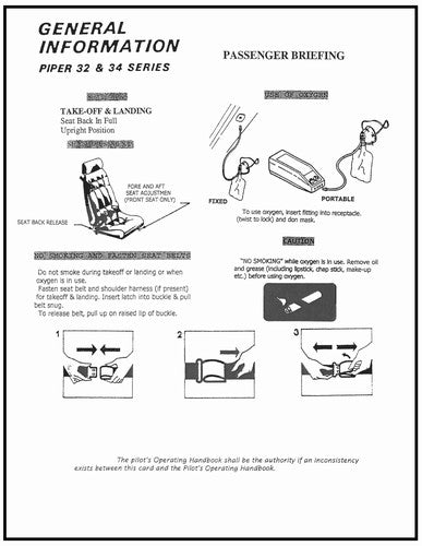 Piper PA32 & 34 Passneger Brief Card Passenger Briefing Cards — Essco ...