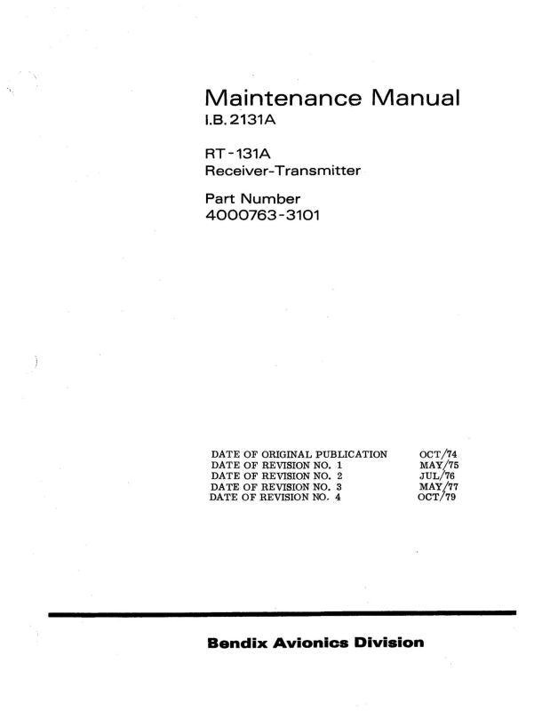 Bendix RT-131A Receiver-Transmitter Maintenance Manual (I.B.2131A ...