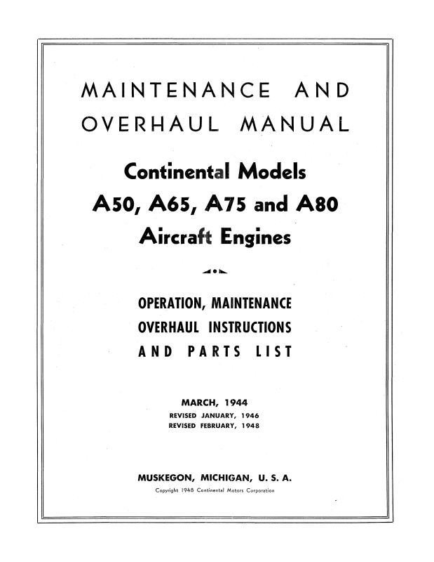 Continental A50, A65, A75, A80 Maintenance & Overhaul (COA50,65,75,80M ...
