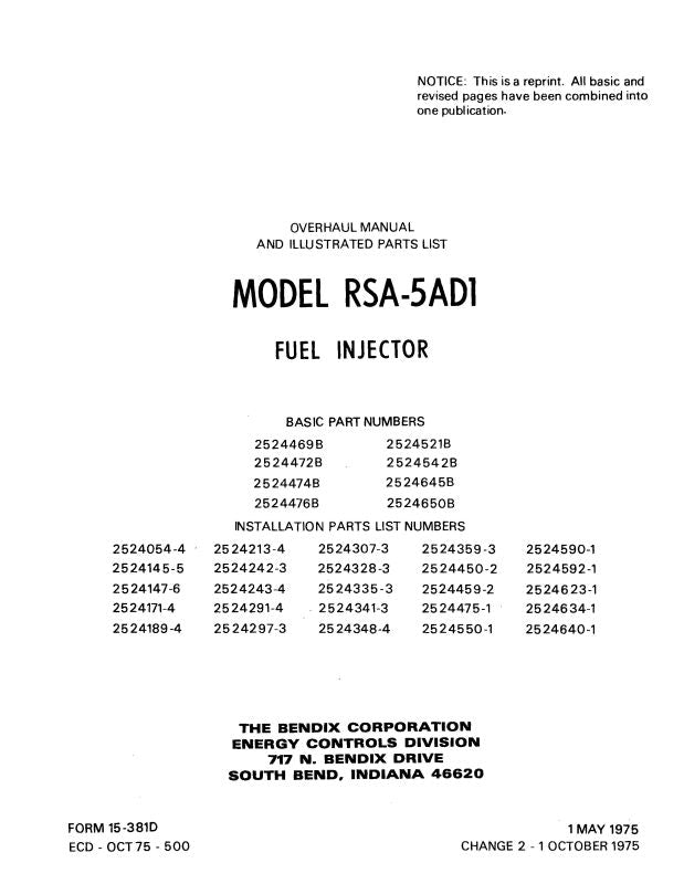 Bendix RSA-5AD1 Fuel Injector 1975 Overhaul, Parts (15-381D) — Essco ...