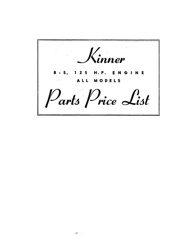 Kinner B-5, 125HP All Models 1940 Parts Price List (677) — Essco Aircraft
