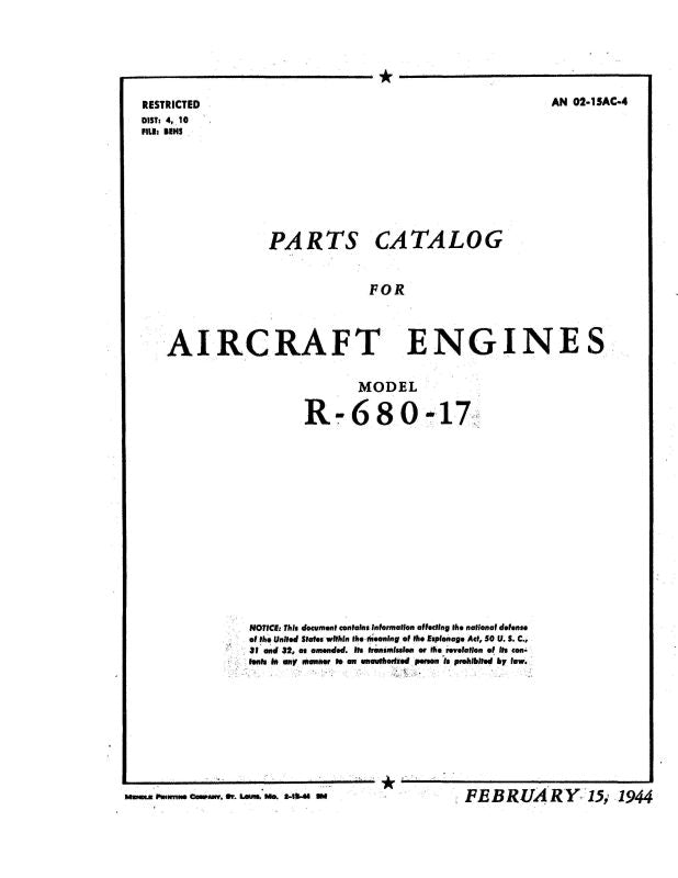 Lycoming R-680-17 Engine 1944 Parts Catalog (AN-02-15AC-4) — Essco Aircraft