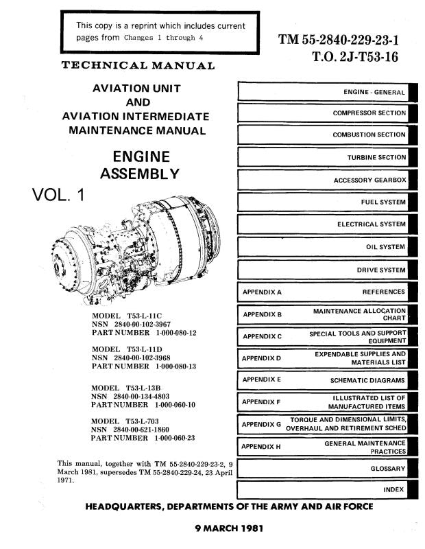 Lycoming T53-L-11C, -11D, -13B, T53L-703 Intermediate Maintenance Manu ...