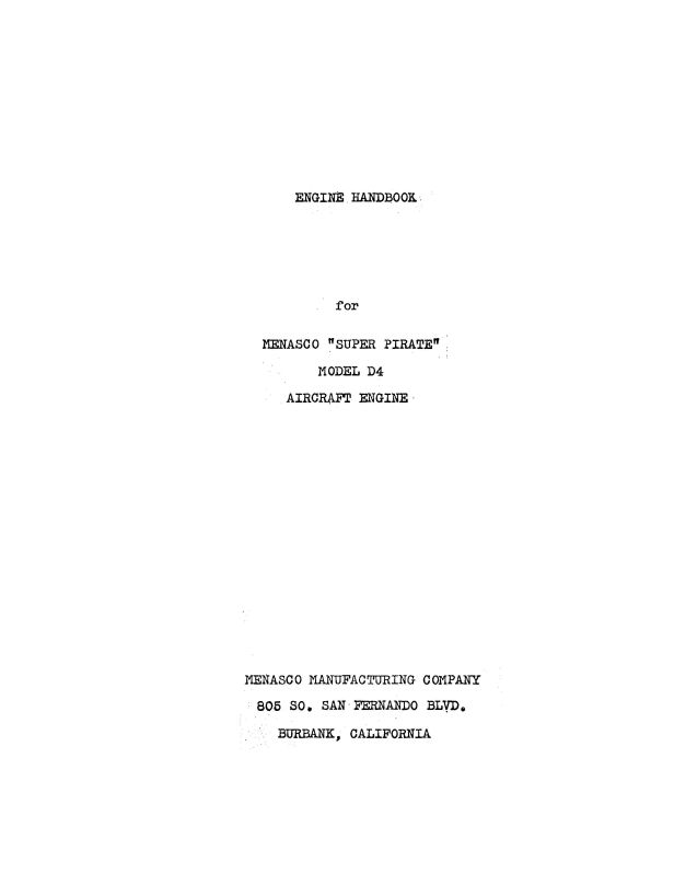 Menasco Manufacturing Company D4 Menasco Super Pirate Engine Engine ...