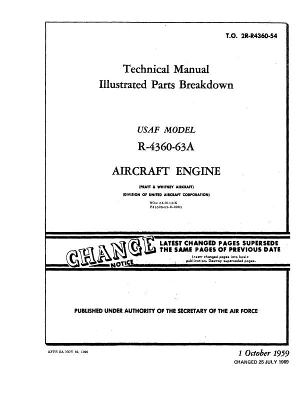 Pratt & Whitney Aircraft R-4360-63A USAF Model 1959 Illustrated Parts ...