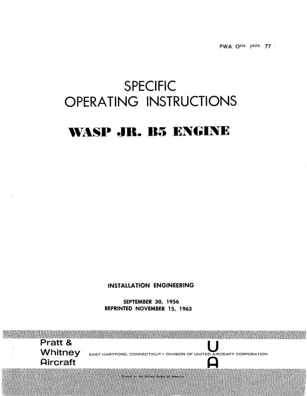 Pratt & Whitney Aircraft AN-1, AN-14B Wasp Jr. B5 1956 Operating Instr ...