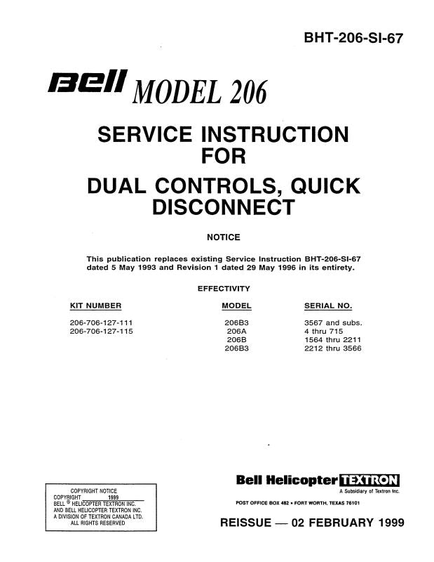Bell Helicopter 206 Service Instructions for Dual Controls, Quick Disc ...