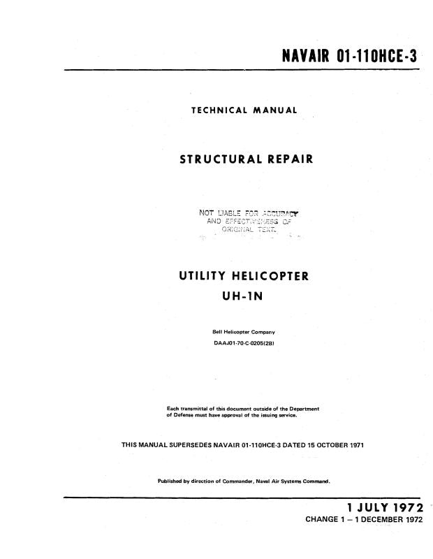 Bell Helicopter UH-1N 1972 Structural Repair Manual — Essco Aircraft