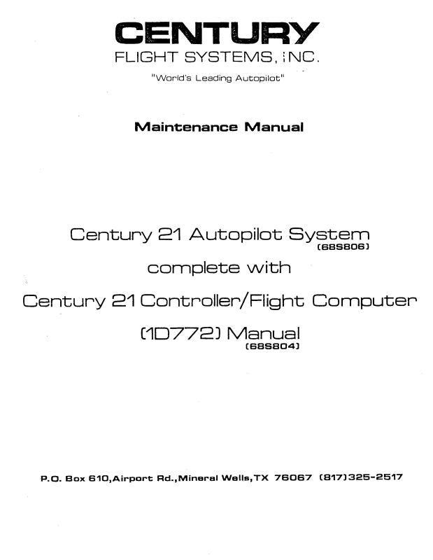 Century Flight Systems 21Autopilot System 1979 Maintenance Manual (68S ...