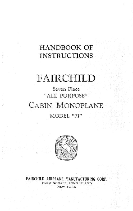 Fairchild Model 71 Instruction Handbook (FCMOD71-INS-C) — Essco Aircraft