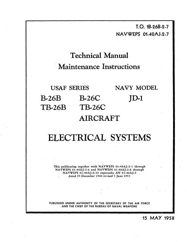 McDonnell Douglas B-26B,C, TB-26B,C & JD-1 Navy Maintenance Instructio ...