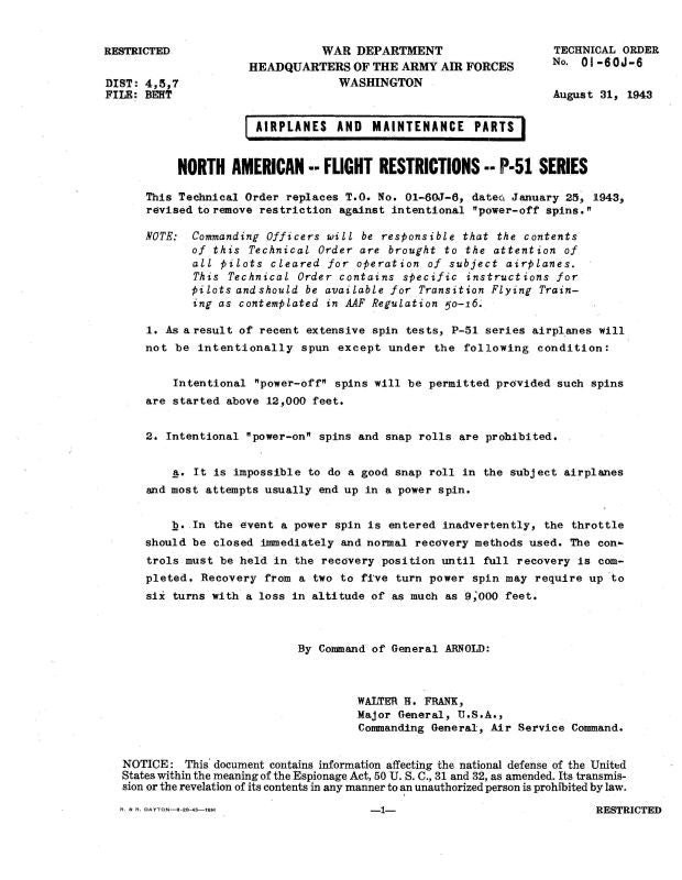 North American P-51 1943 Service Letters, Bulletins (01-60J-6) — Essco ...