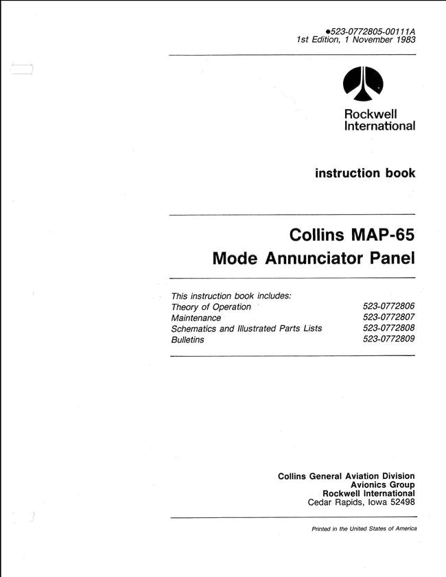 Collins MAP-65 Mode Annunciator Panel Instruction Book (523-0772805-00 ...