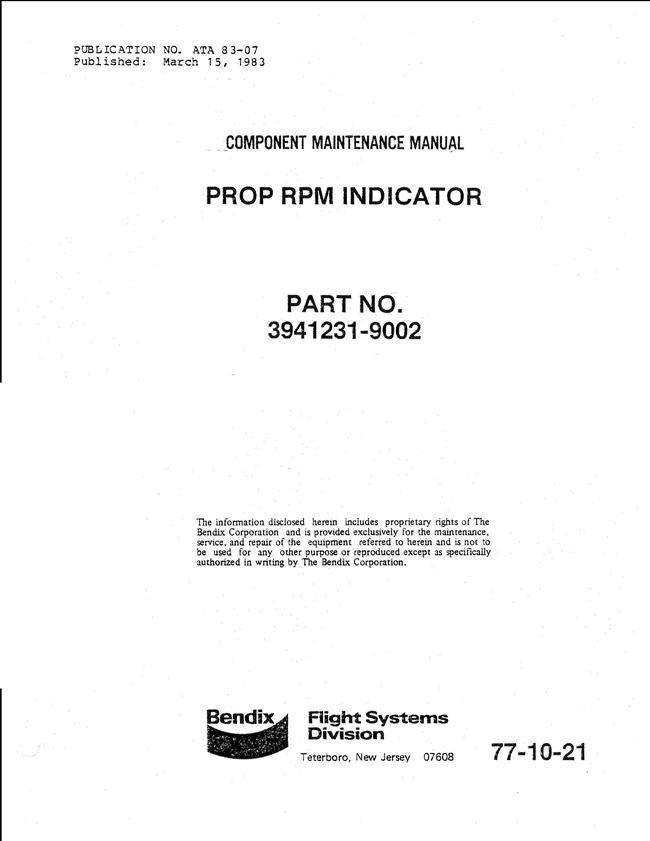 Bendix 77-10-21 Prop RPM Indicator Component Maintenance Manual (39412 ...