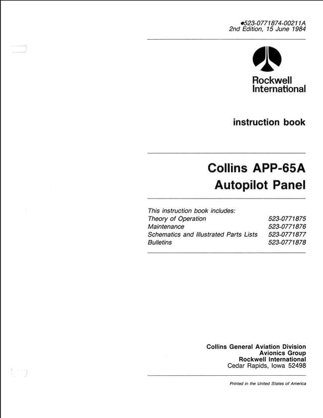 Collins APP-65A Autopilot Panel Instruction Book (523-0771874-00211A ...