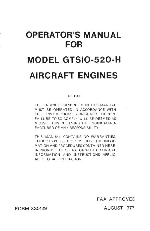 Continental Model GTSIO-520-H Operator's Manual 1977 (X30129) — Essco ...