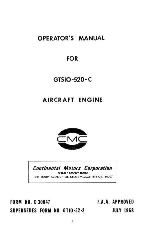 Continental Series GTSIO-520-C Operator's Manual 1968 (X-30047) — Essco ...