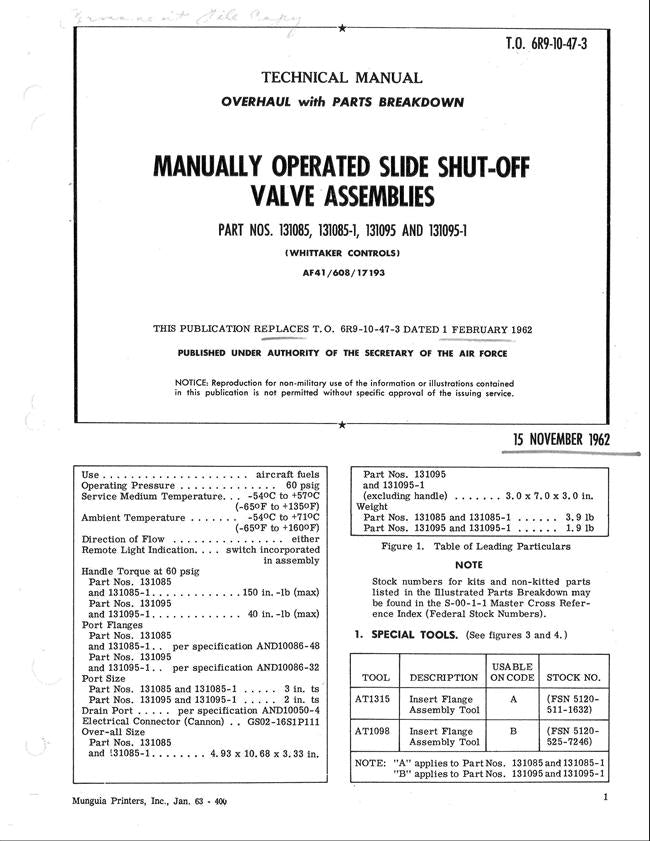 Whittaker Manually Operated Slide Shut-Off Valve Assemblies 1962 Overh ...