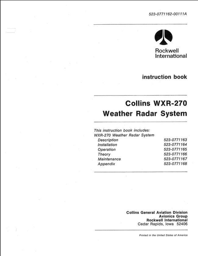 Collins WXR-270 Weather Radar System Instruction Book (523-0771162-001 ...