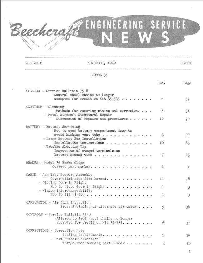Beech Engineering Service News 1949 Vol II — Essco Aircraft