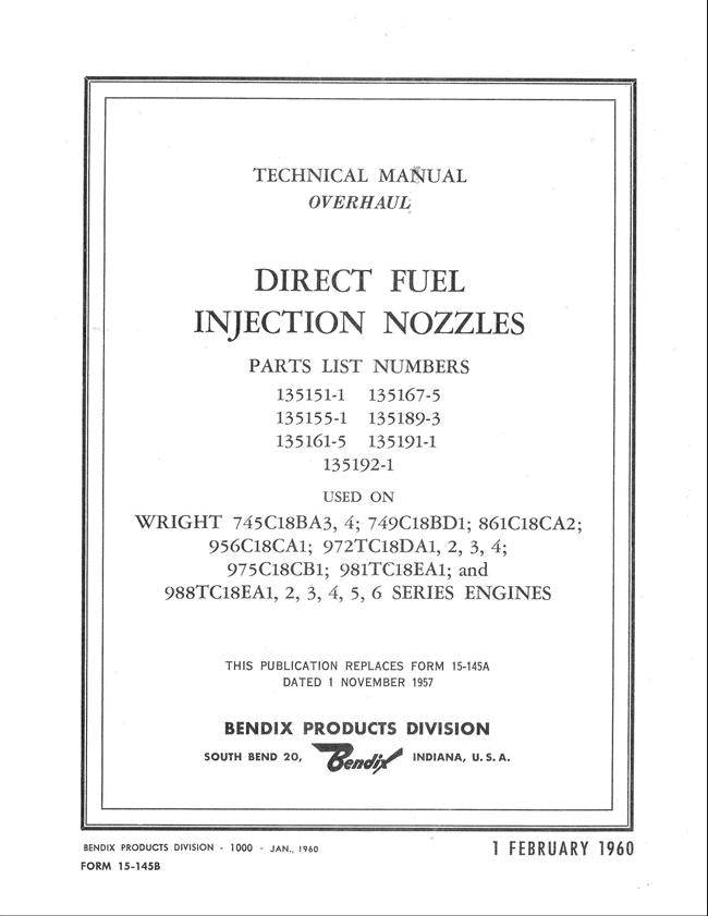 Bendix Direct Fuel Injection Nozzles Overhaul Manual — Essco Aircraft