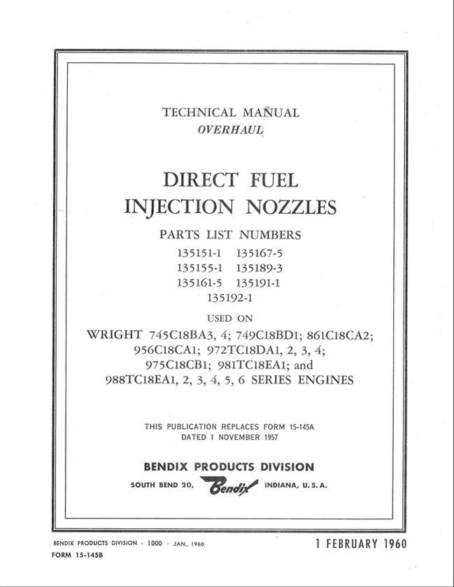 Bendix Direct Fuel Injection Nozzles Overhaul Manual — Essco Aircraft