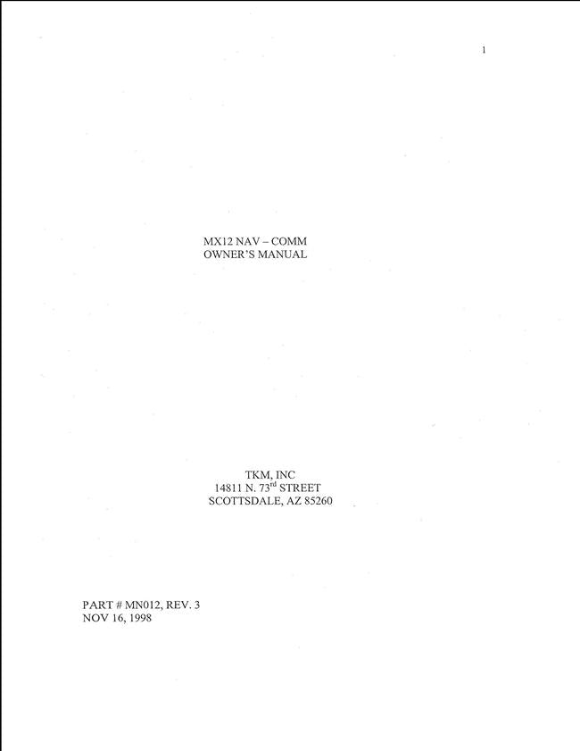 TKM MX12 Nav-Comm 1998 Owner's Manual — Essco Aircraft